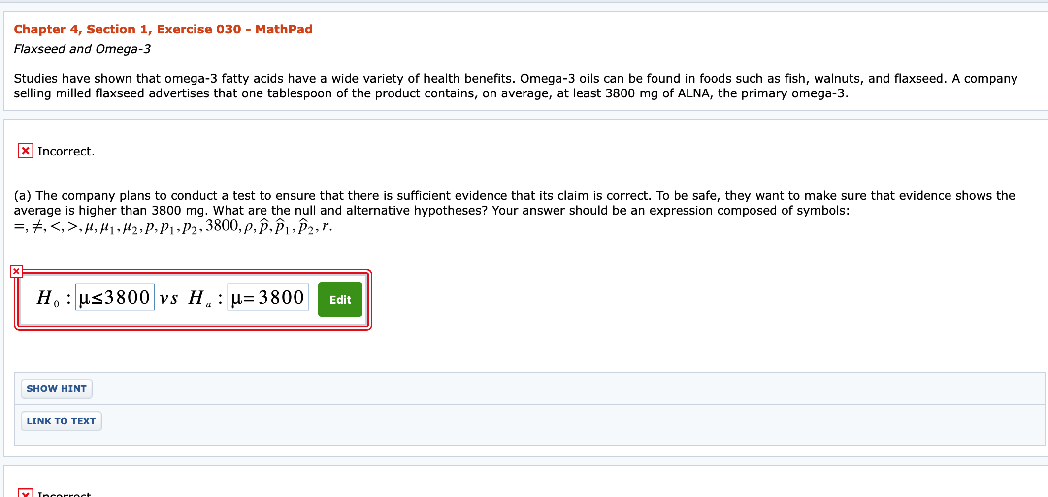 Solved Chapter 4, Section 1, Exercise 030 - MathPad Flaxseed | Chegg.com