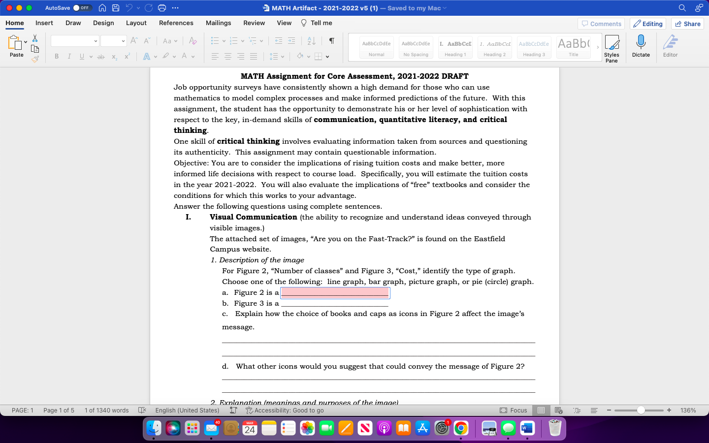 MATH Assignment for Core Assessment, 2021-2022 DRAFT | Chegg.com