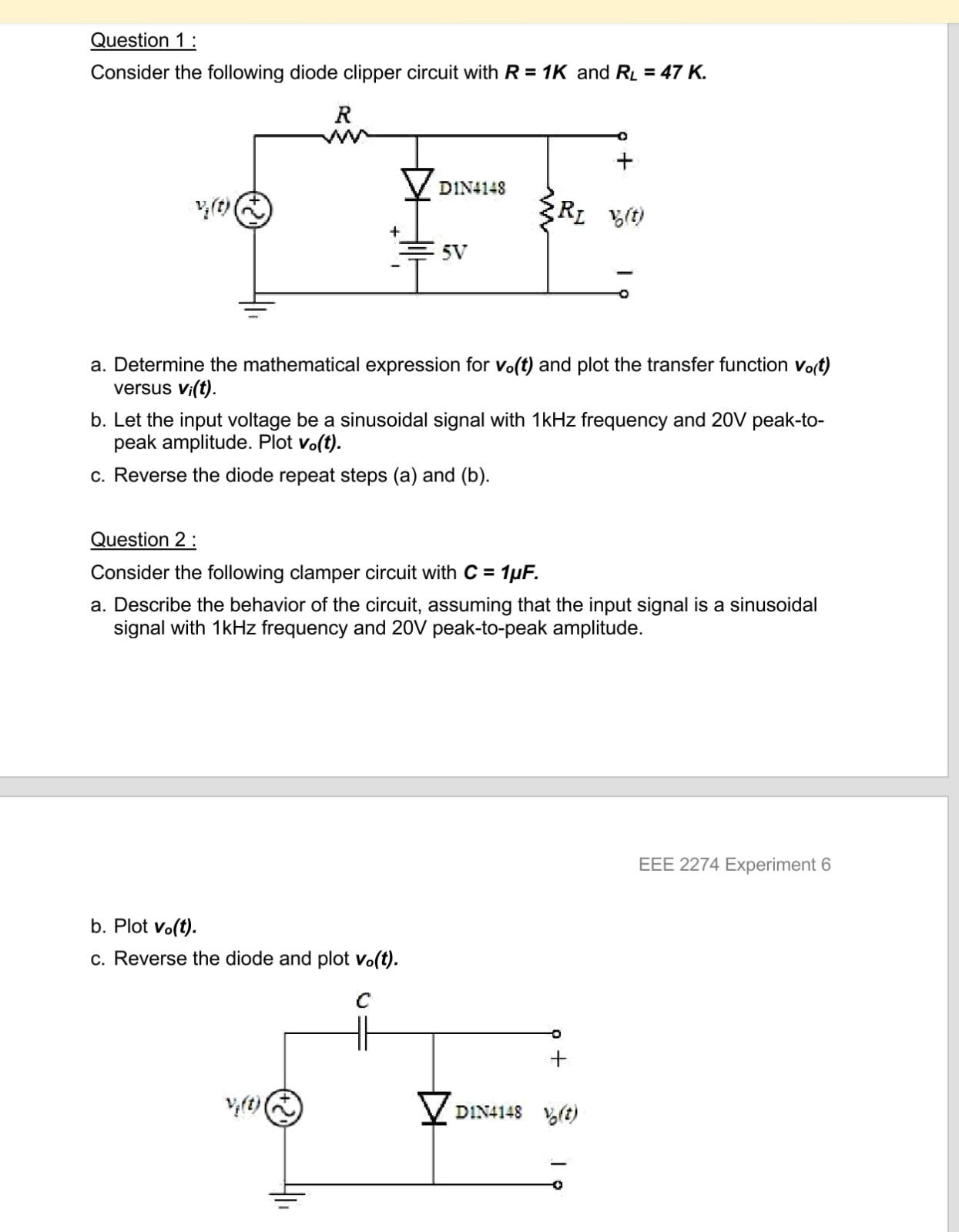 Solved Consider the following diode clipper circuit with | Chegg.com
