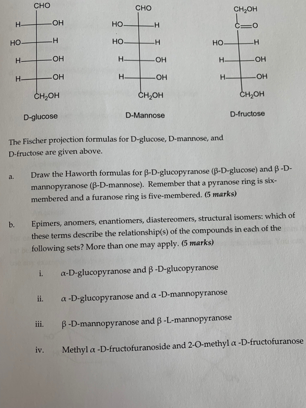 Solved The fisher projection formulas for D-glucose, | Chegg.com