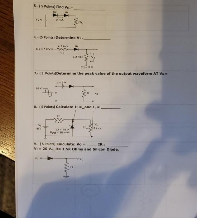 Solved 5. −(5 Points ) Find VMt= 6.- (5 Points) Determine | Chegg.com