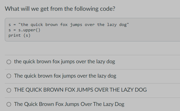 Solved What will we get from the following code? s = "the | Chegg.com