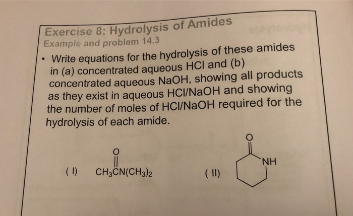 Solved Exercise 8: Hydrolysis of Amides Example and problem | Chegg.com