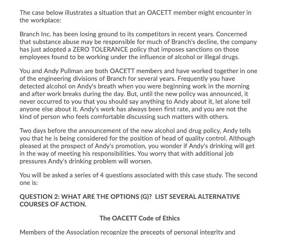 The case below illustrates a situation that an OACETT | Chegg.com