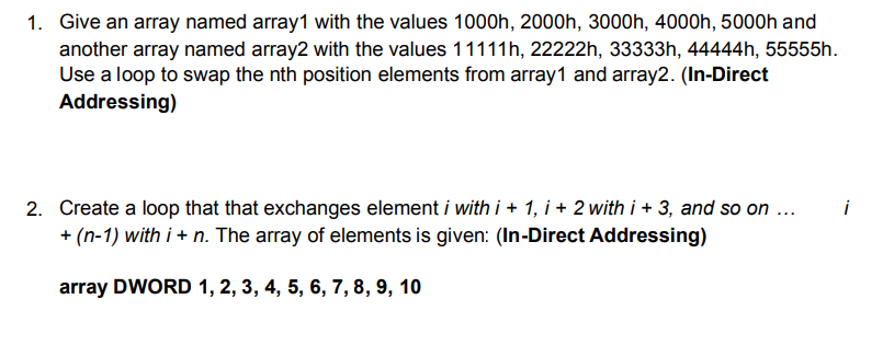 1. Give an array named array1 with the values 1000h, | Chegg.com