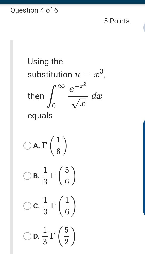 Solved Question 6 of 6 5 Points Use the substitution x2 U = | Chegg.com