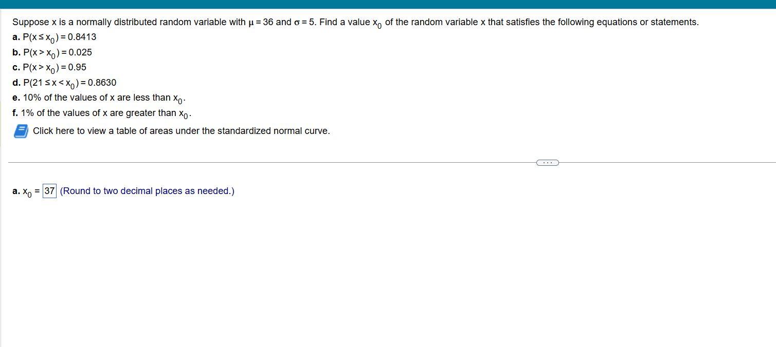 Solved Suppose x is a normally distributed random variable | Chegg.com