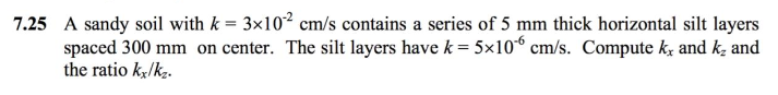 Solved 7.25 A sandy soil with k = 3x102 cm/s contains a | Chegg.com