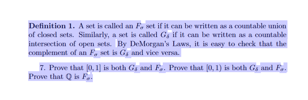 Solved Definition 1. A set is called an Fσ set if it can be | Chegg.com