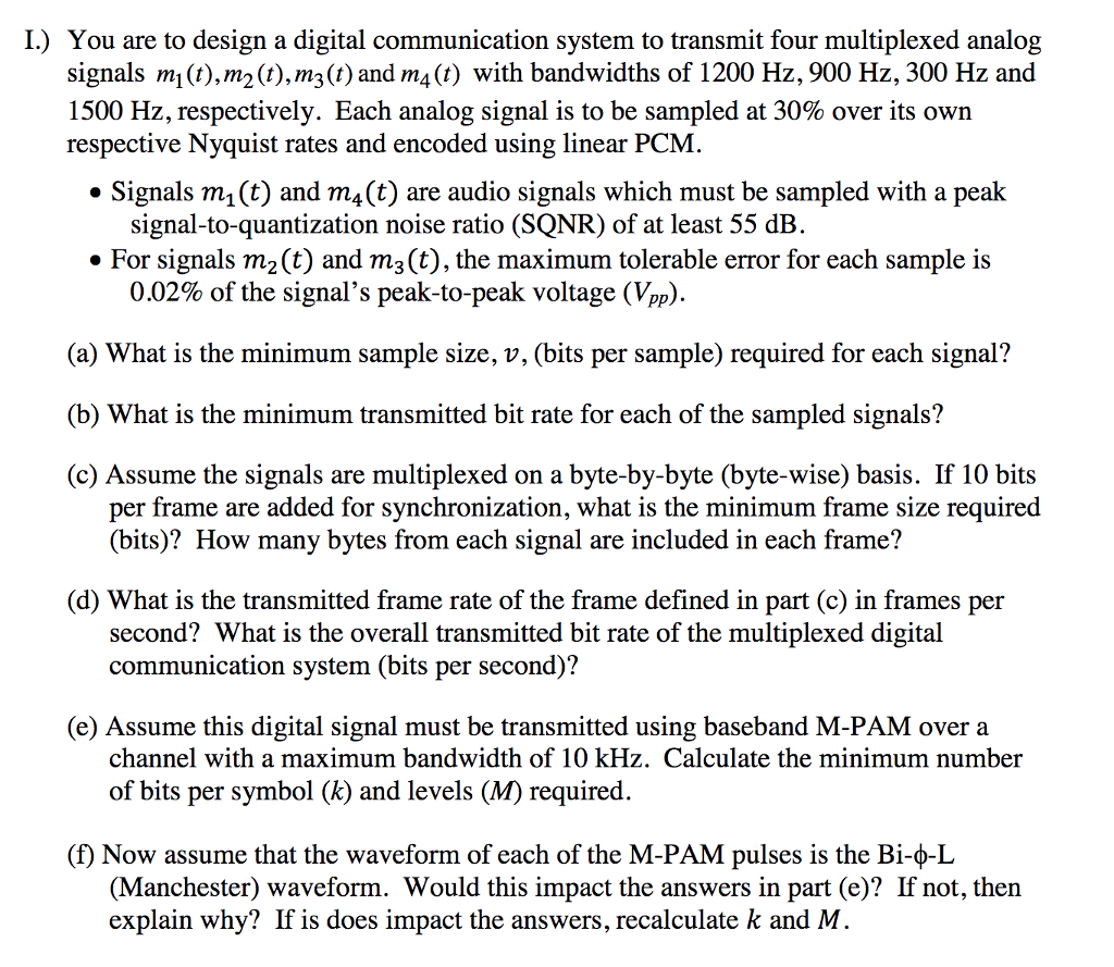Solved I.) You are to design a digital communication system | Chegg.com