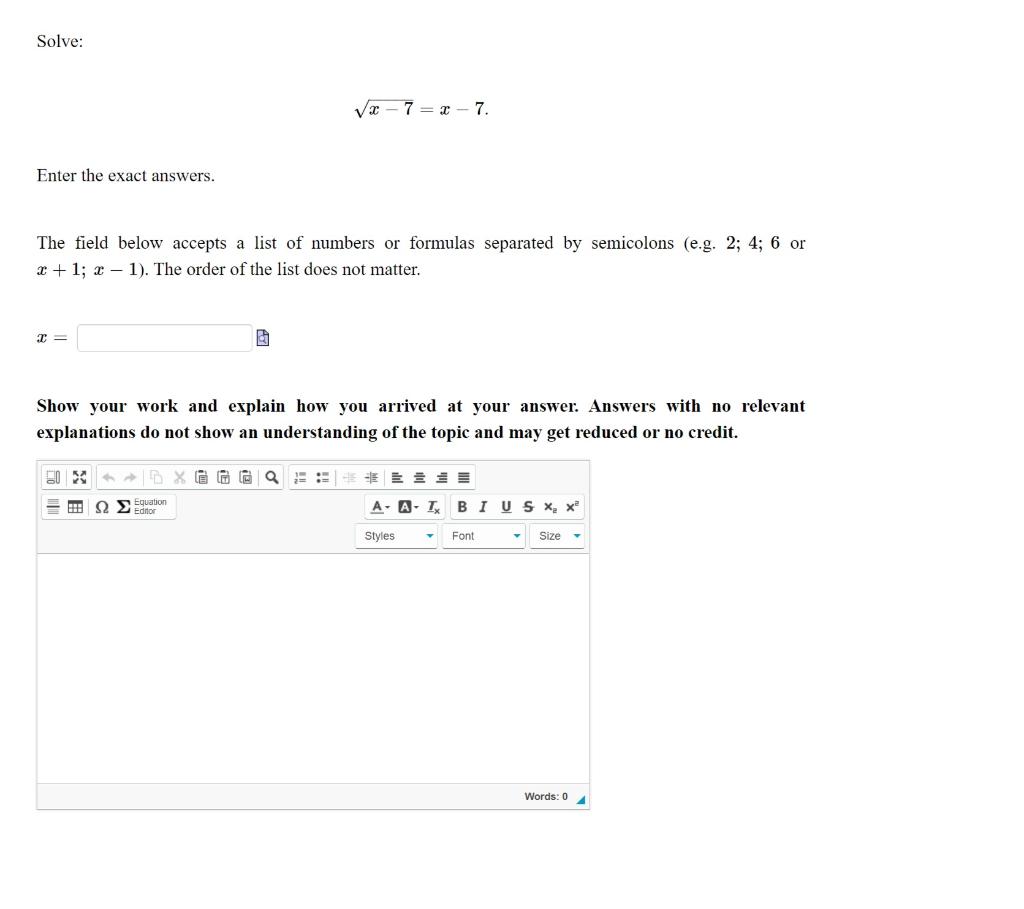 Solved Solve: x−7=x−7. Enter the exact answers. The field | Chegg.com