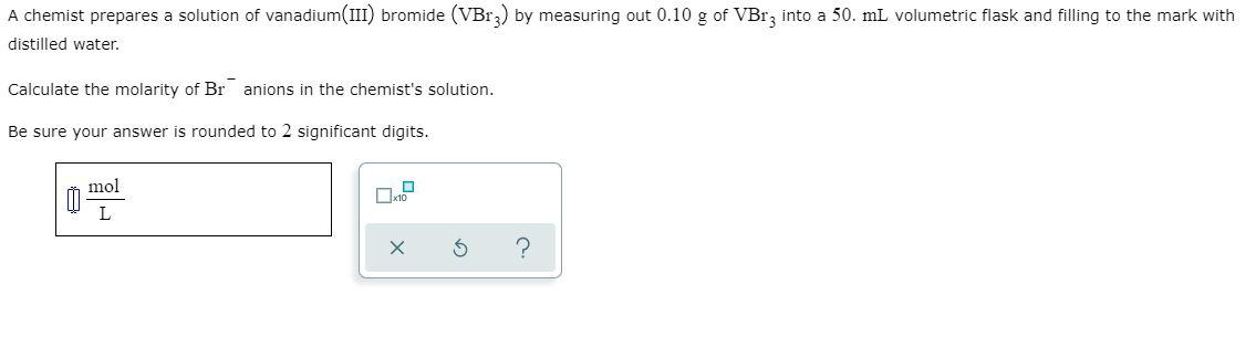 Solved A chemist prepares a solution of vanadium(III) | Chegg.com