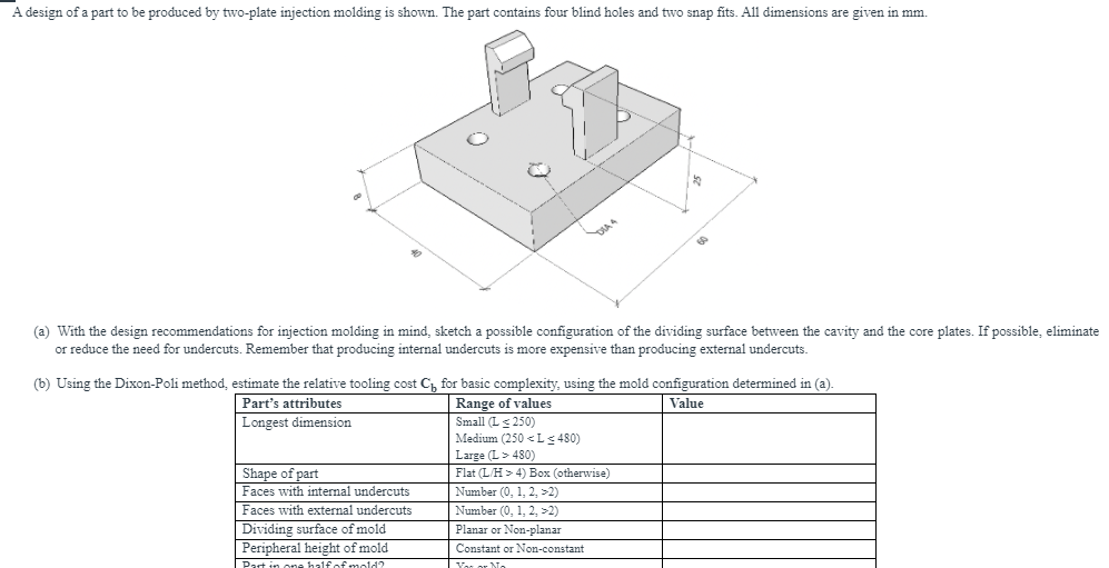 A design of a part to be produced by two-plate | Chegg.com