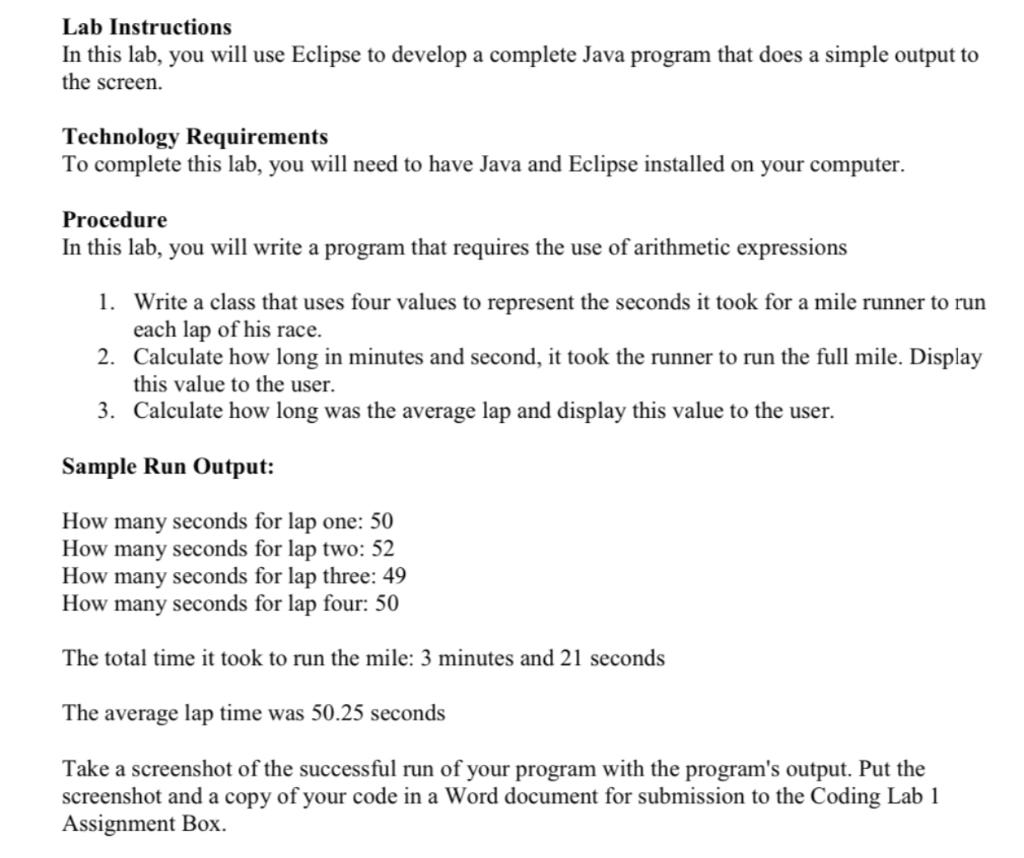Solved Lab Instructions In this lab, you will use Eclipse to | Chegg.com
