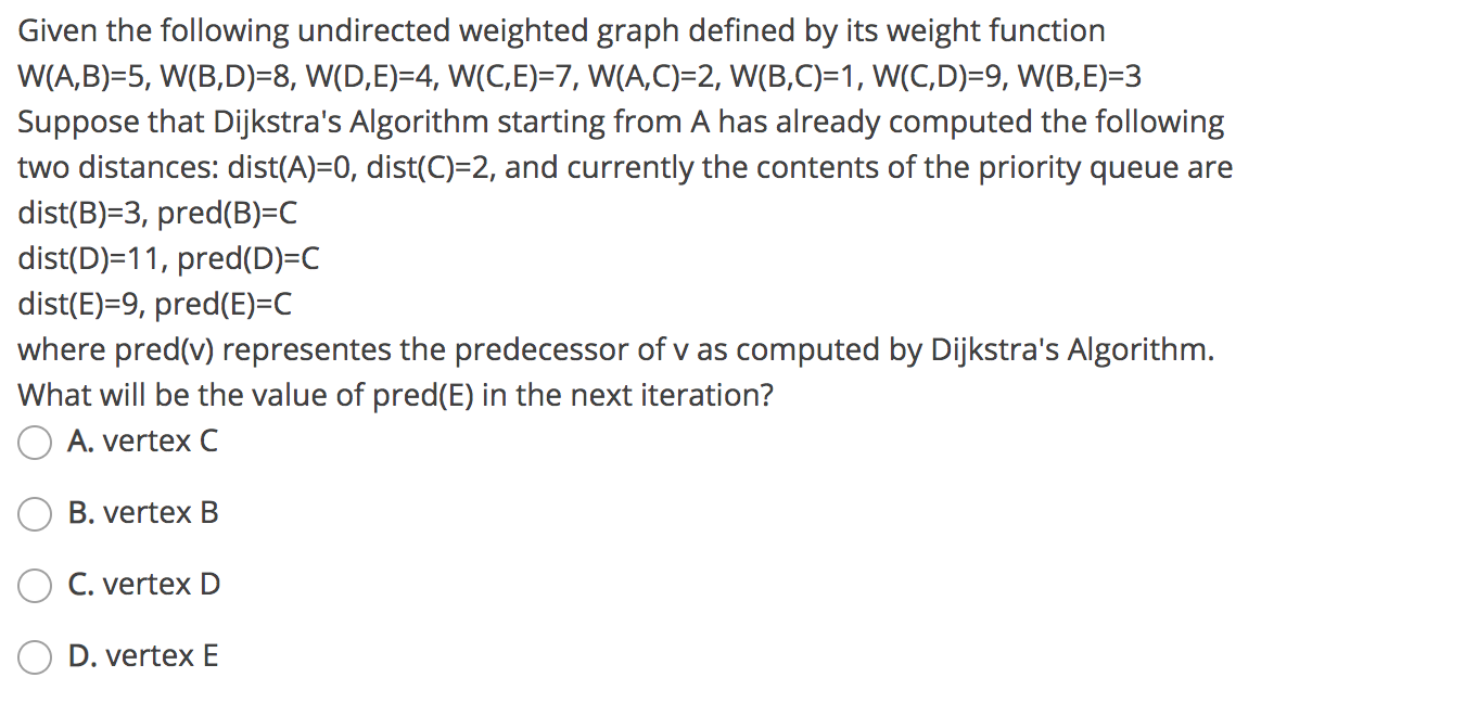 Solved Given The Following Undirected Weighted Graph Defined