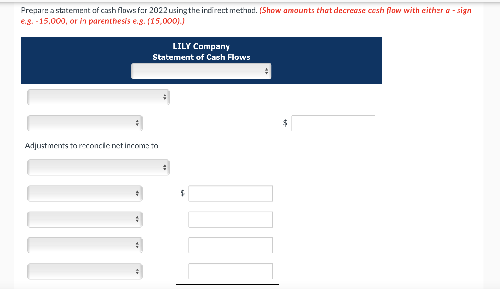 Solved LILY Company Comparative Balance Sheets December 31 | Chegg.com