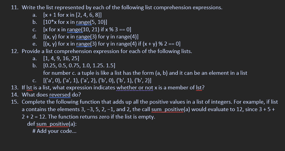 Solved 11. Write the list represented by each of the | Chegg.com