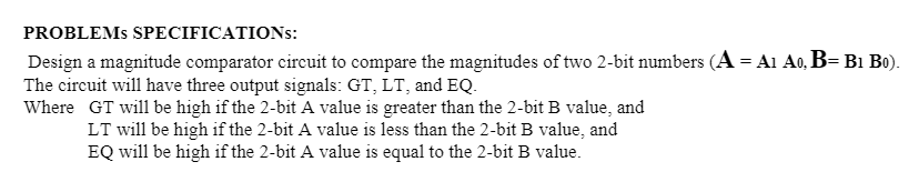 Solved PROBLEMS SPECIFICATIONS: Design a magnitude | Chegg.com