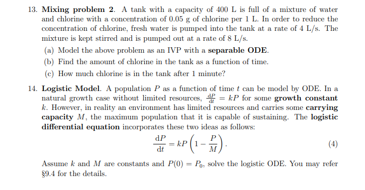 Solved 13. Mixing problem 2. A tank with a capacity of 400 L | Chegg.com