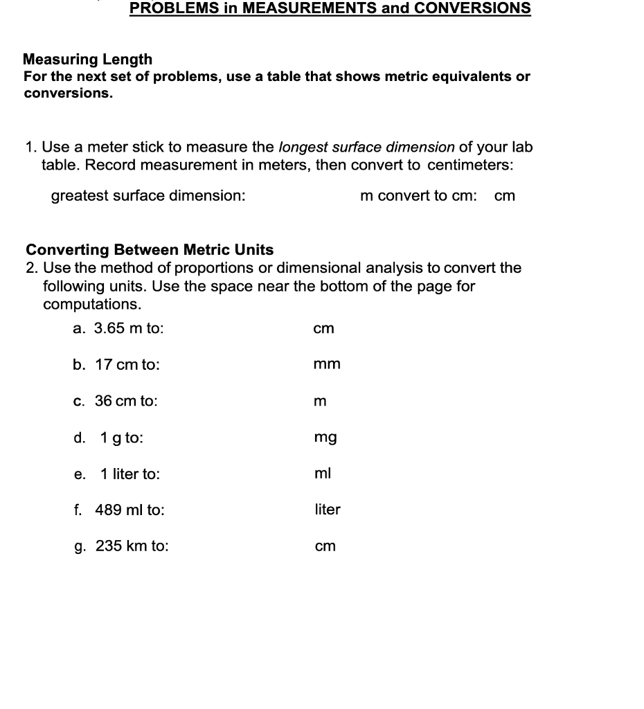 Solved Table 1.4. Converting one metric unit to another, | Chegg.com