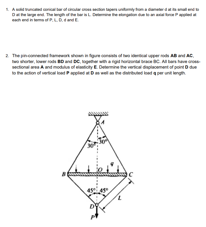 Solved 1. A solid truncated conical bar of circular cross | Chegg.com
