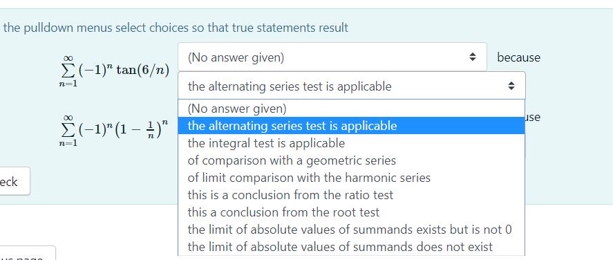 Solved From the pulldown menus select choices so that true | Chegg.com