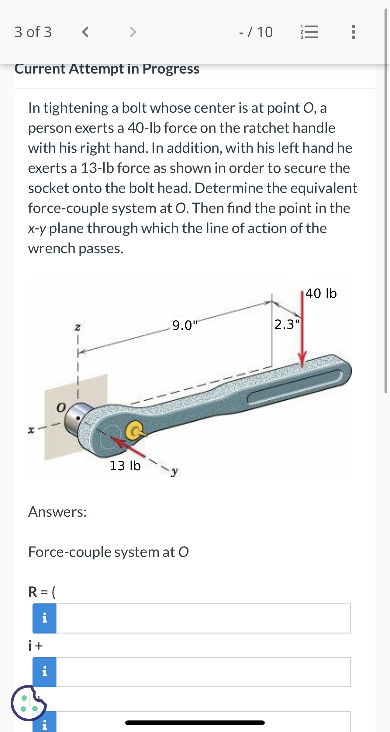 Solved In tightening a bolt whose center is at point O,a | Chegg.com