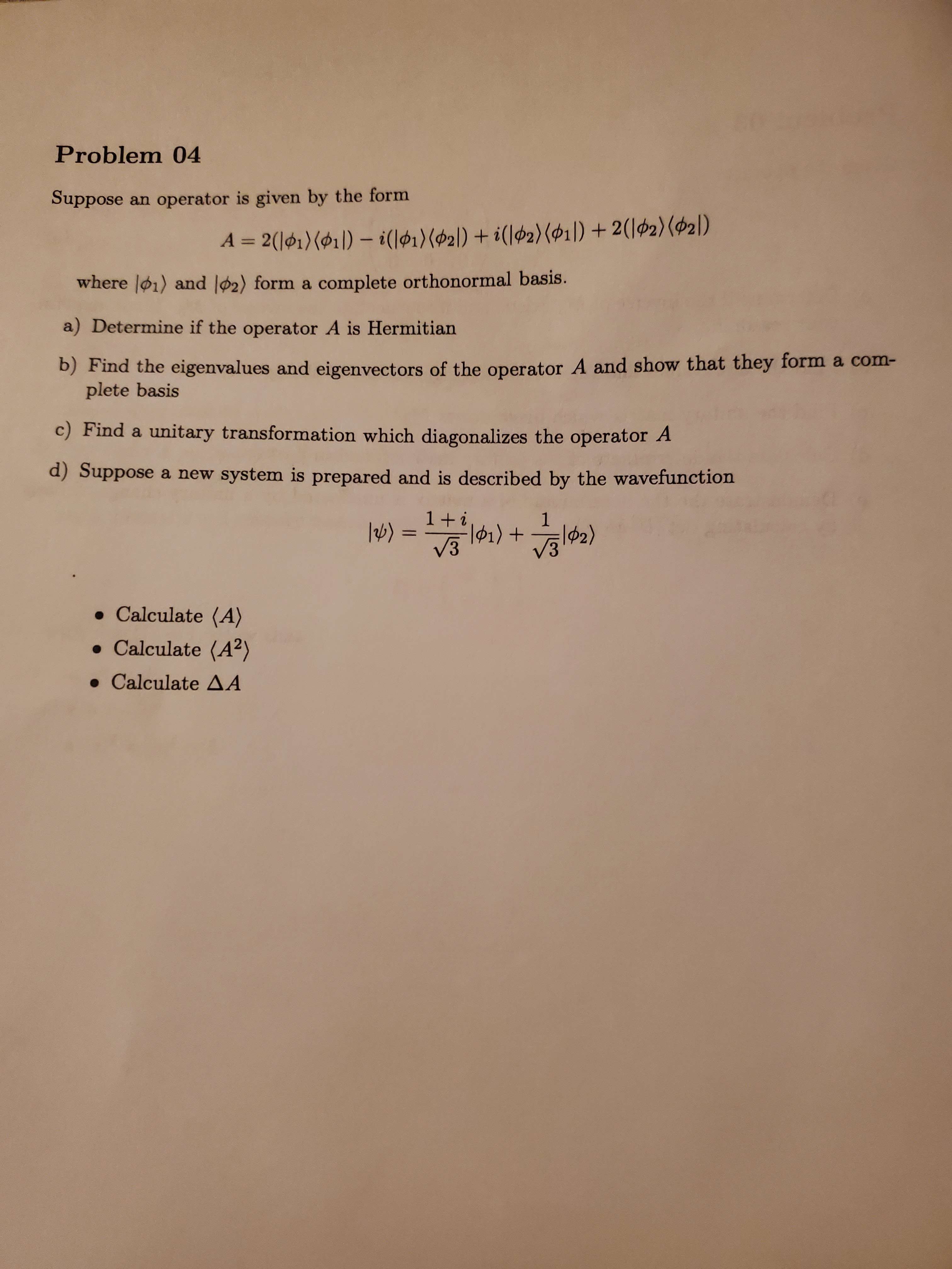 Suppose an operator is given by the form | Chegg.com