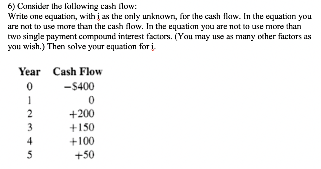 Solved 6) Consider the following cash flow: Write one | Chegg.com