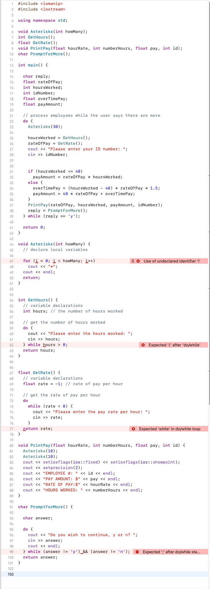 Solved There are four syntax errors that need to be | Chegg.com