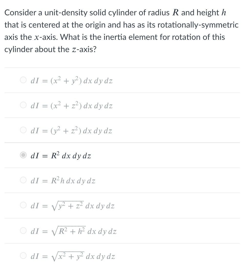 Solved Consider a unit-density solid cylinder of radius R | Chegg.com
