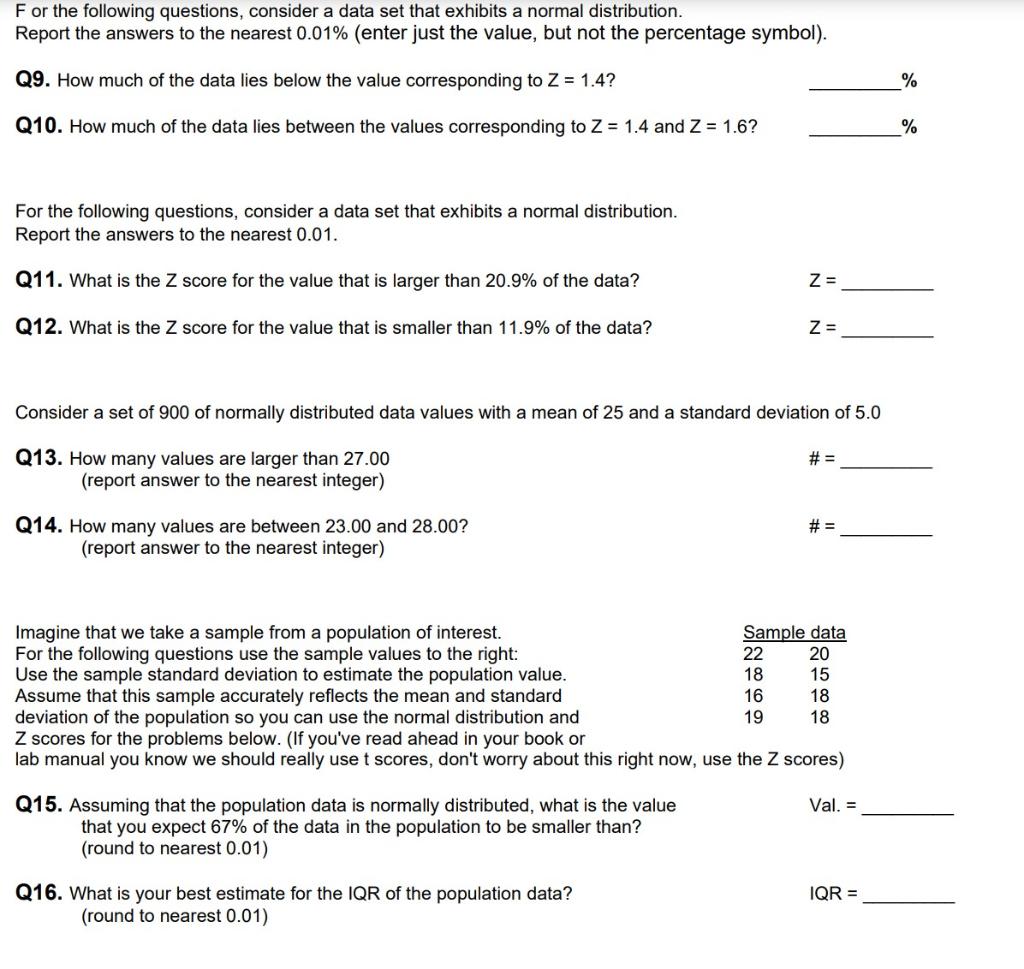 Solved For the following questions, consider a data set that | Chegg.com