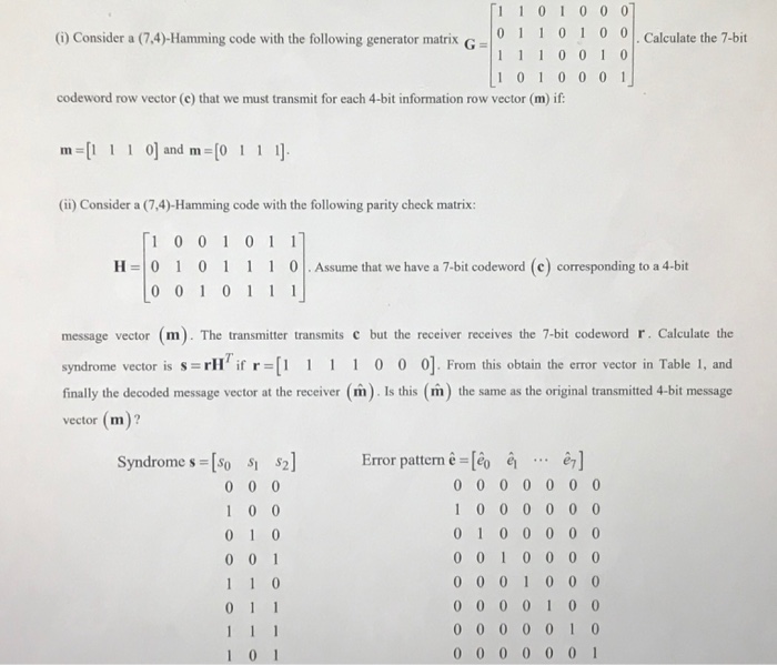 Solved [1 1 0 1 0 0 01 01 1 010Calculate the 7-bit 1110 01 | Chegg.com