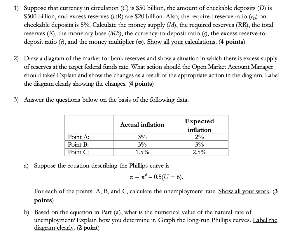 Solved 1) Suppose that currency in circulation (Q is $50 | Chegg.com