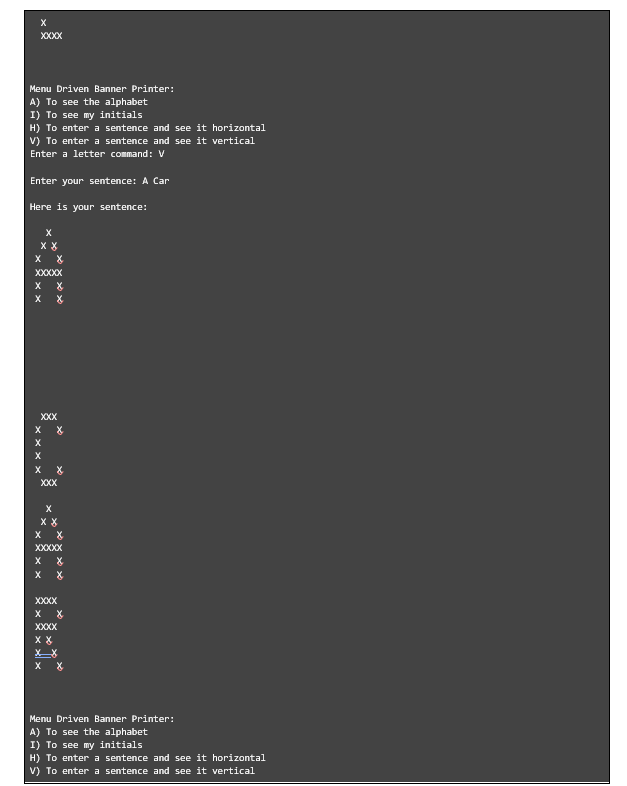 Solved Menu Driven Banner Printer - Project 2c You need to | Chegg.com