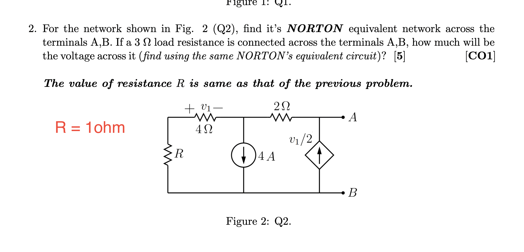 Solved Figure 1: QI 2. For the network shown in Fig. 2 (Q2), | Chegg.com