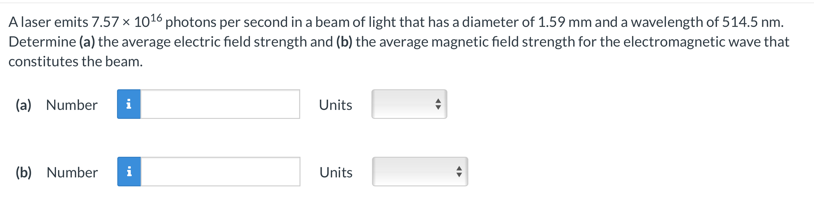 Solved A laser emits 7.57×1016 photons per second in a beam | Chegg.com