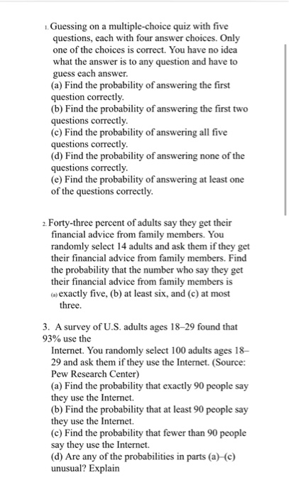 Solved Guessing on a multiple-choice quiz with five | Chegg.com