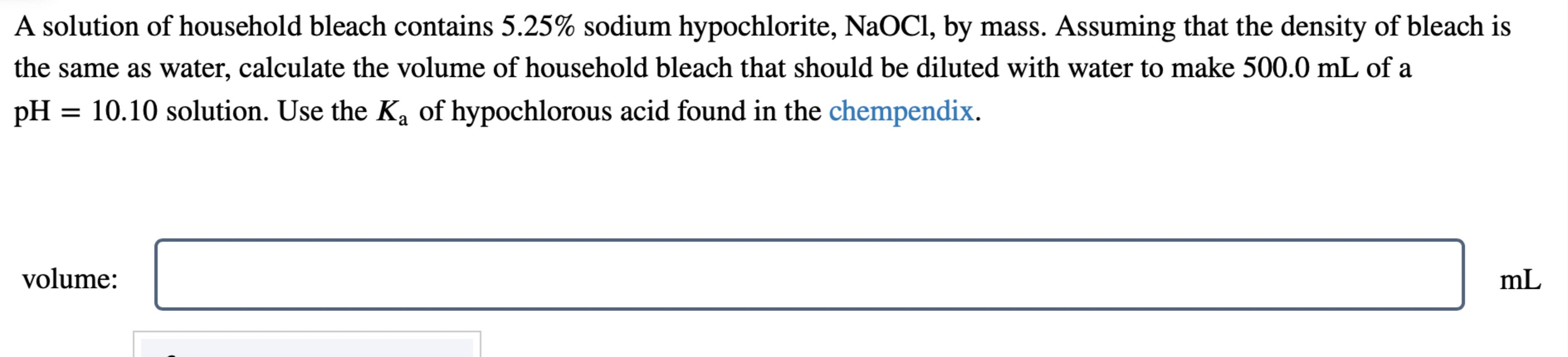 Solved A solution of household bleach contains 5.25% ﻿sodium | Chegg.com