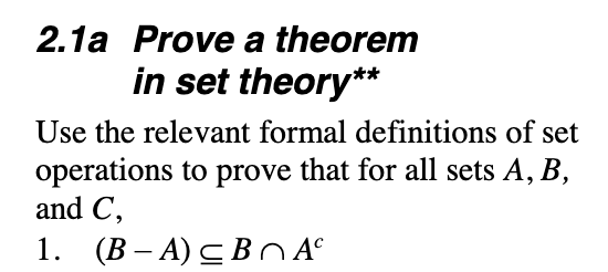 Solved 2.1a Prove a theorem in set theory ∗∗ Use the | Chegg.com