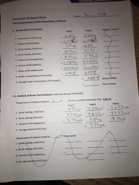General Chen Experiment 26 Report Sheet | Chegg.com