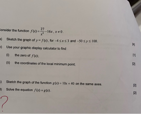 Solved onsider the function f(x)=x227−16x,x =0 Sketch the | Chegg.com