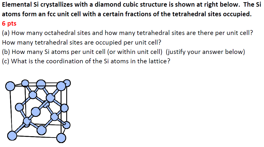 Solved Elemental Si crystallizes with a diamond cubic | Chegg.com