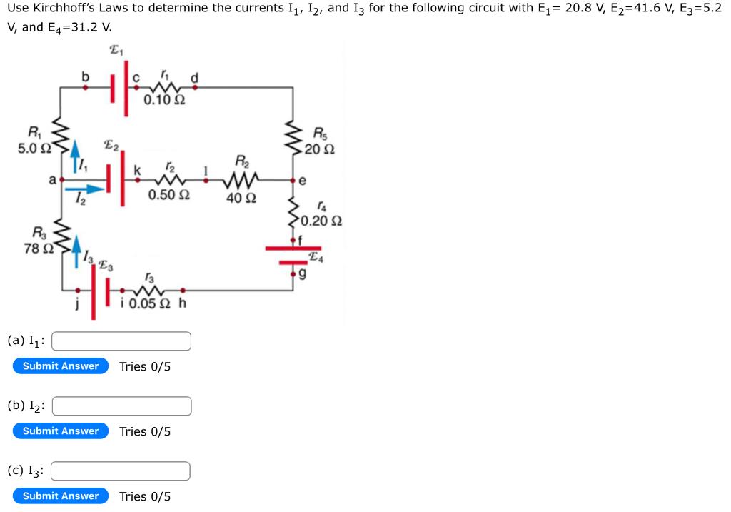 Solved Use Kirchhoff’s Laws to determine the currents I1, | Chegg.com