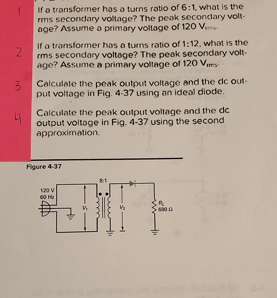Solved If a transformer has a turns ratio of 6:1, what is | Chegg.com