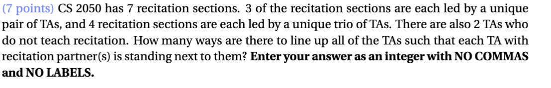 Solved (7 ﻿points) ﻿CS 2050 ﻿has 7 ﻿recitation sections. 3 | Chegg.com