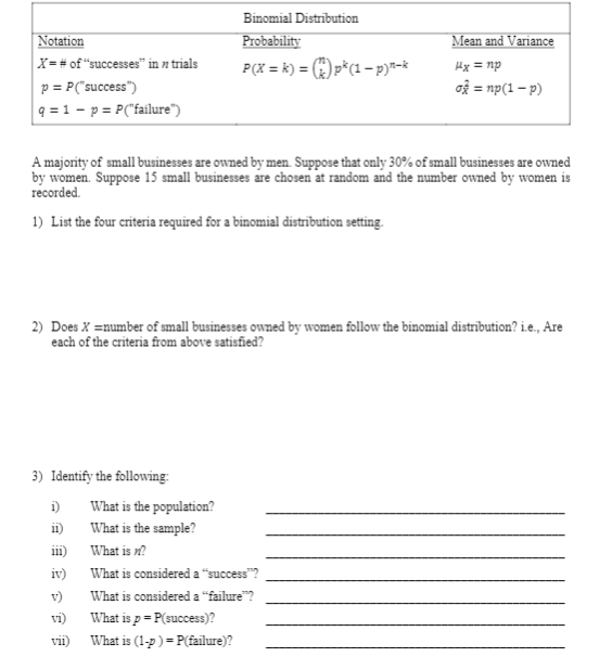 Solved Binomial Distribution Probability P(x = k) = @)p*(1 – | Chegg.com