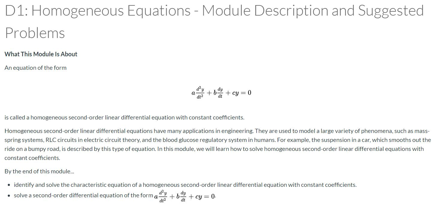 D1: Homogeneous Equations - Module Description and | Chegg.com