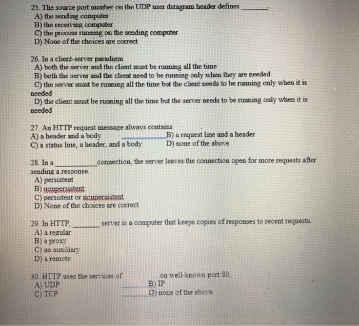 Solved 25-The source port number on the UDP user datagram | Chegg.com