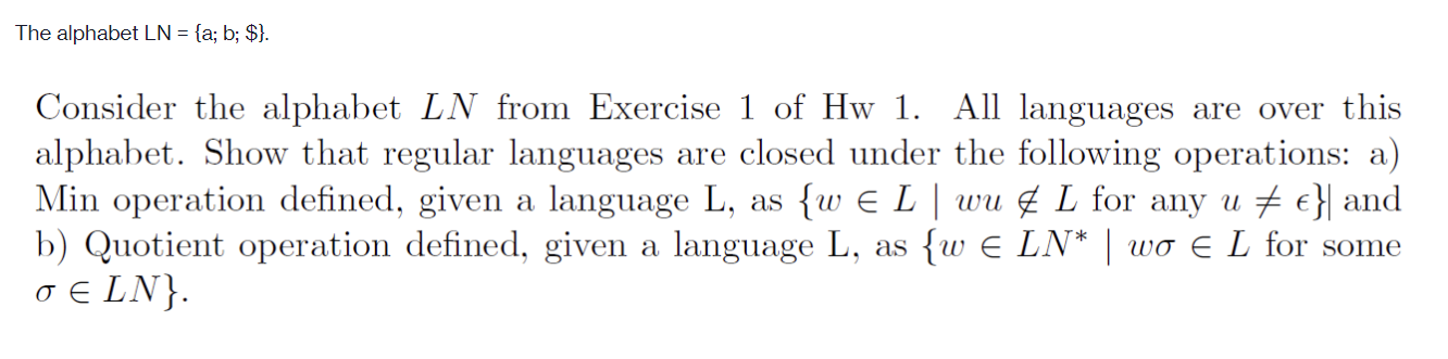 The alphabet LN={a;b;$} Consider the alphabet LN from | Chegg.com